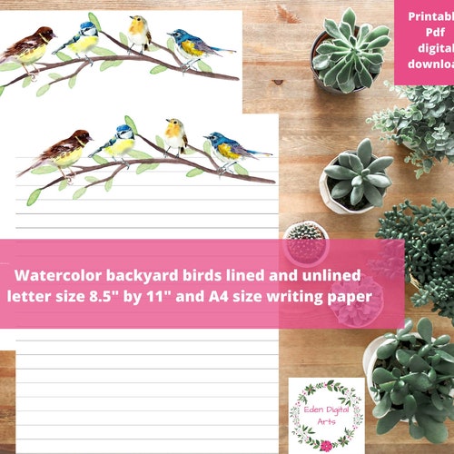 Backyard Birds Writing Paper Printable Stationery Lined and - Etsy