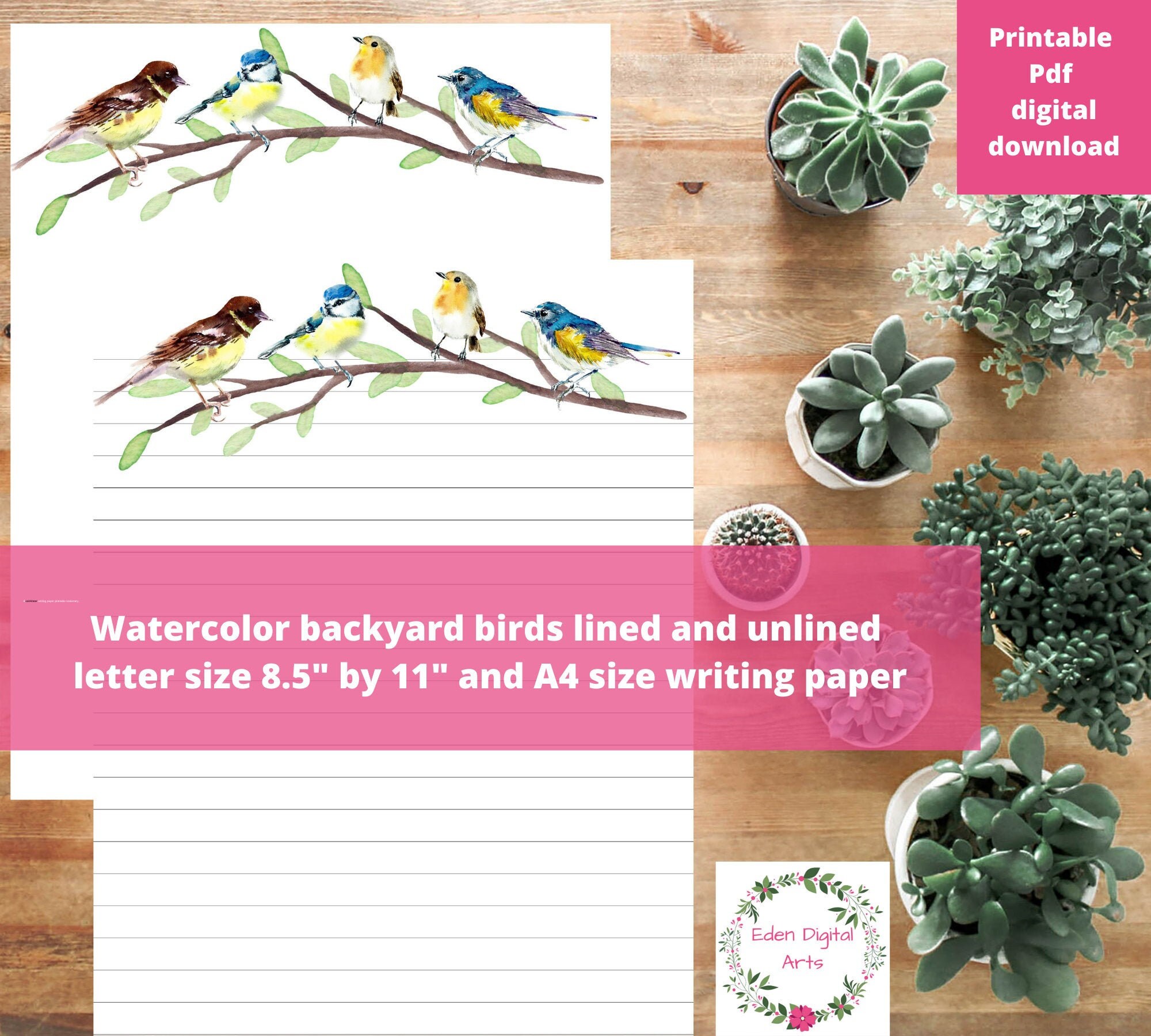 Hummingbirds Writing Paper Printable Stationary Lined and Blank Letter ...