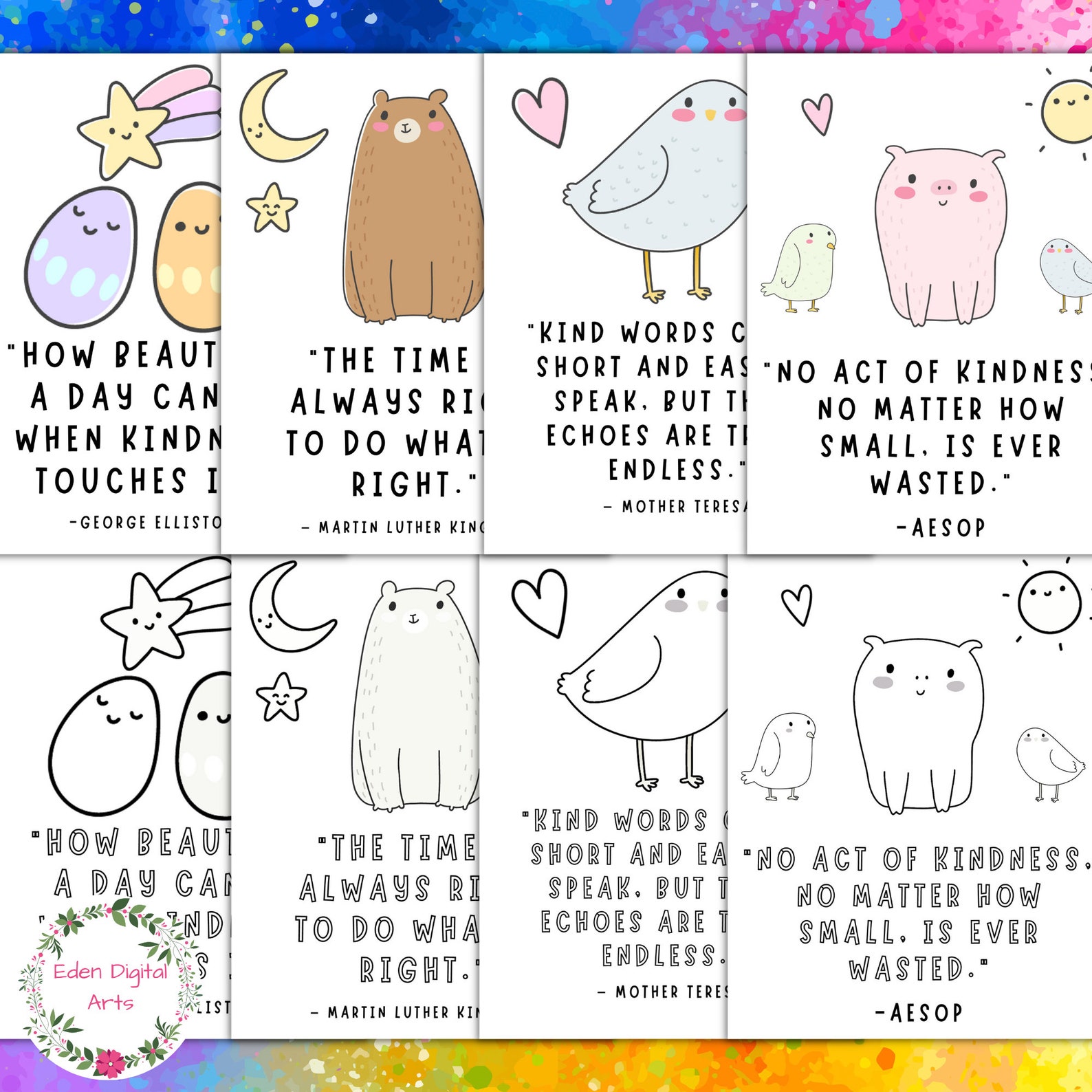 Kindness Quotes Posters and Coloring Pages Set Be Kind Friend - Etsy