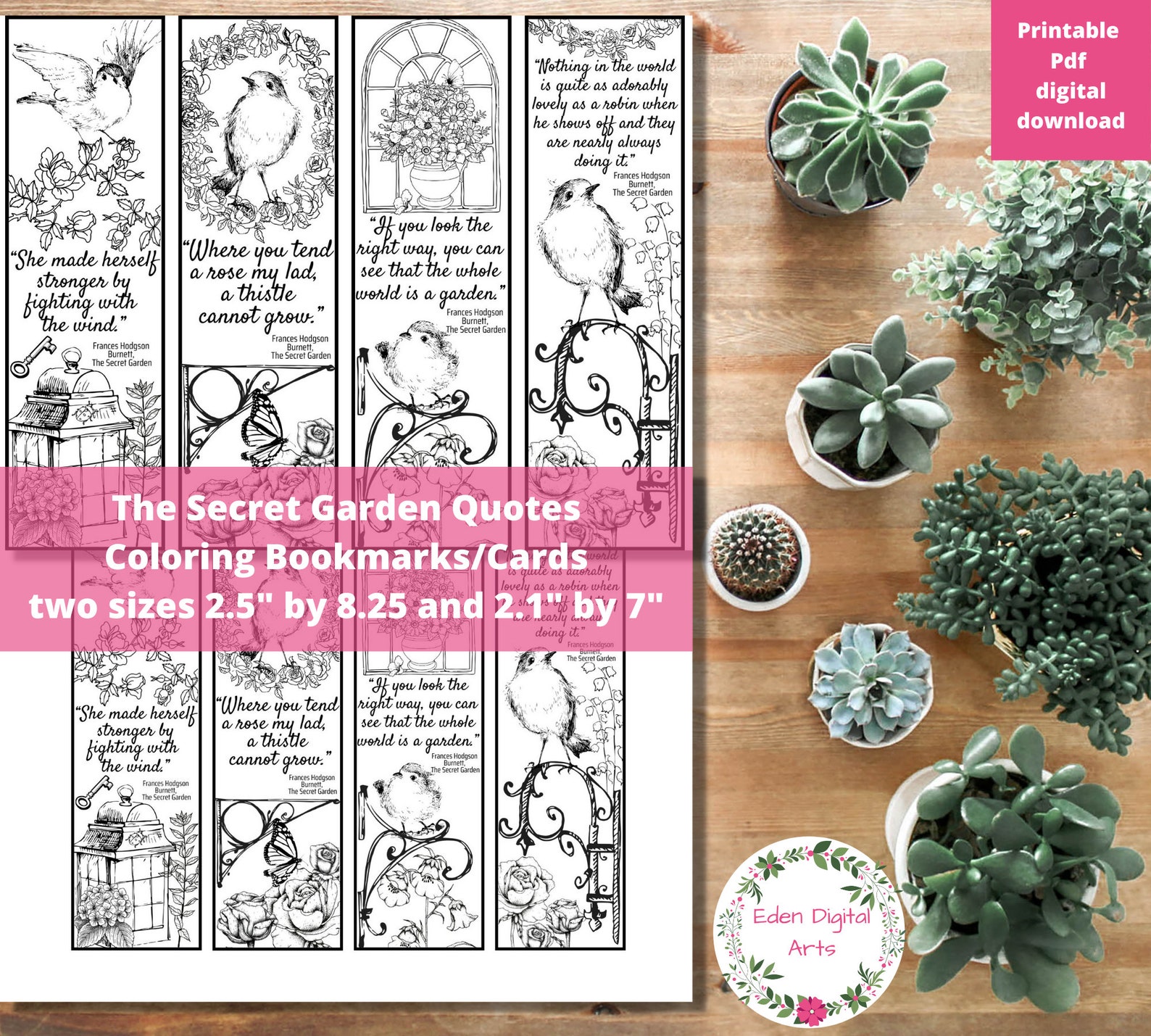 Secret Garden Quotes Coloring Bookmarks With Birds & Flowers - Etsy