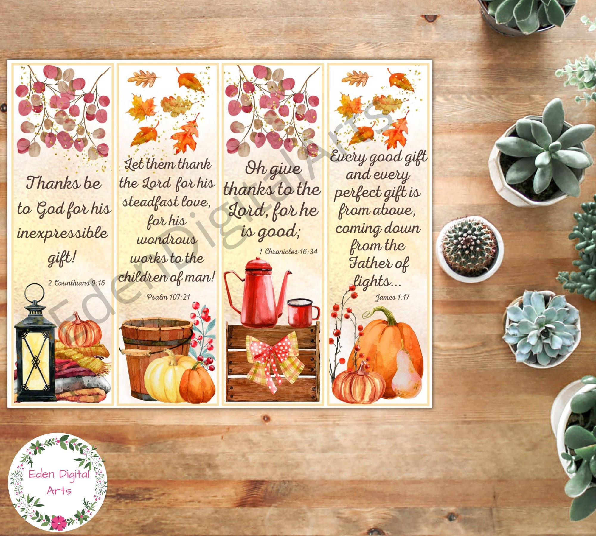 Gratitude Bible Verse Bookmarks Gift Tags Thanksgiving Scripture Fall ...