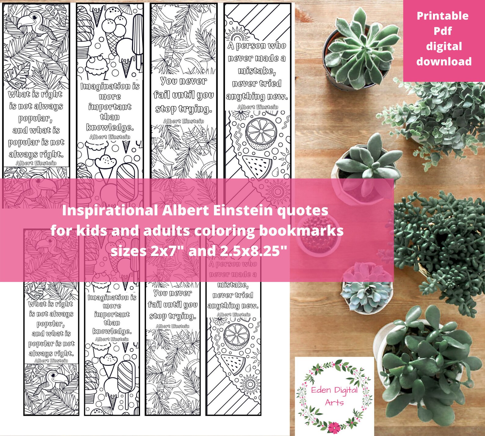 Einstein Quotes Coloring Bookmarks Inspirational - Etsy