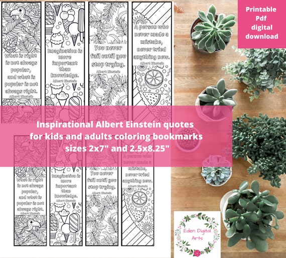Einstein Quotes Coloring Bookmarks Inspirational Printable DIY | Etsy