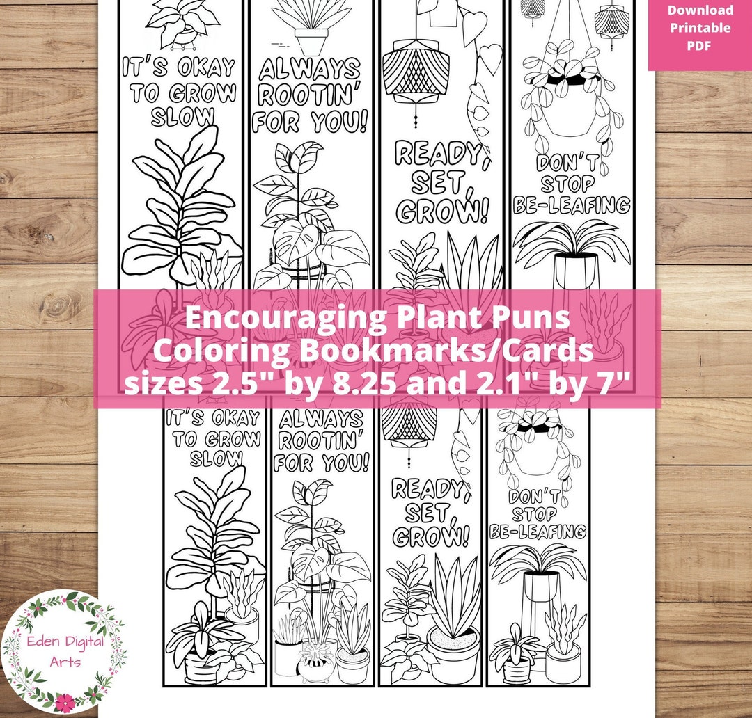 Plant Lovers Coloring Bookmarks for Kids and Adults, Cute Encouraging ...