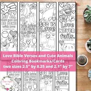 Color Your Bookmarks Love Bible Verses & Cute Animals Christian ...