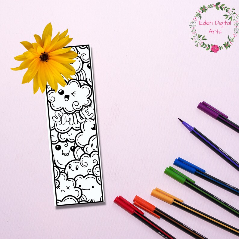 Cute Happy Kawaii Clouds Coloring Bookmarks Classroom Party Craft ...