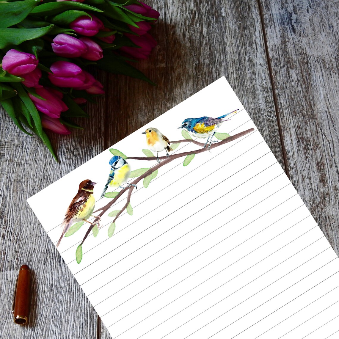 Backyard Birds Writing Paper Printable Stationery Lined and | Etsy