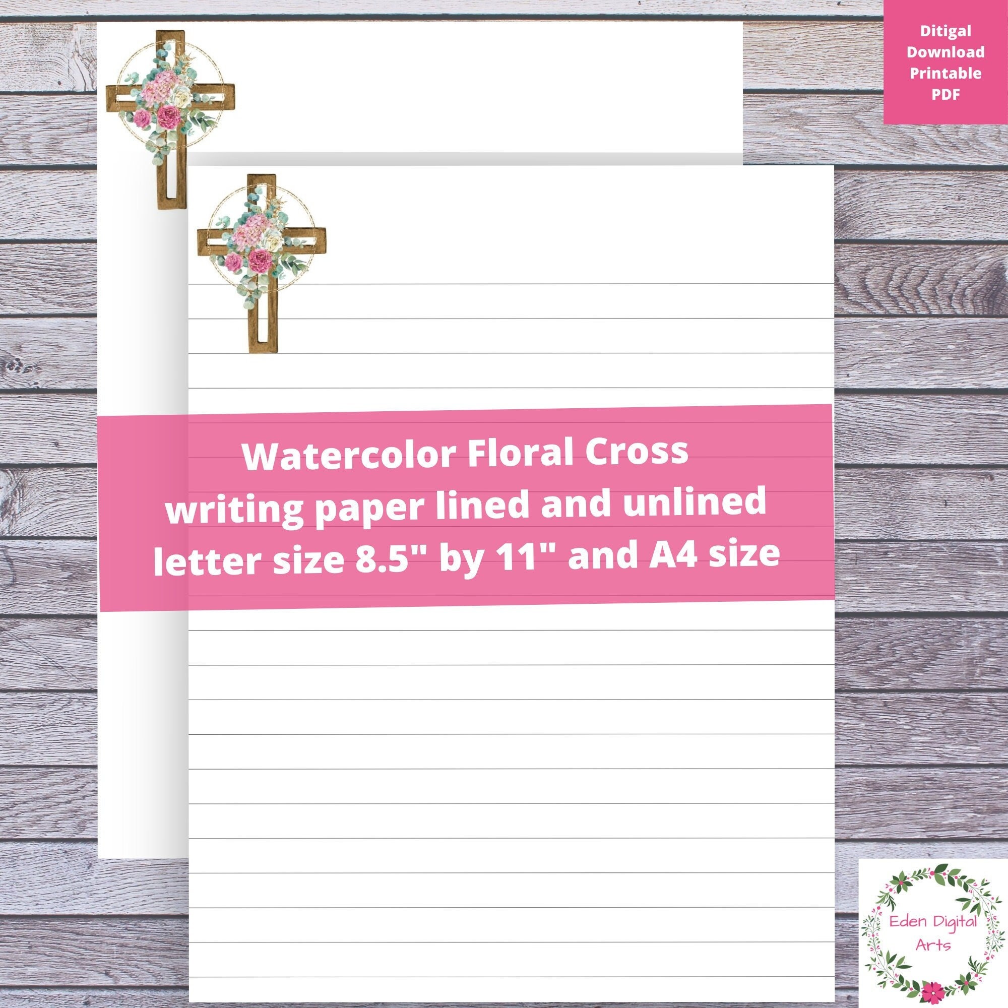 Floral Cross Writing Paper Printable Christian Stationery - Etsy