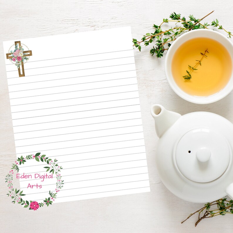 Floral Cross Writing Paper Printable Christian Stationery - Etsy