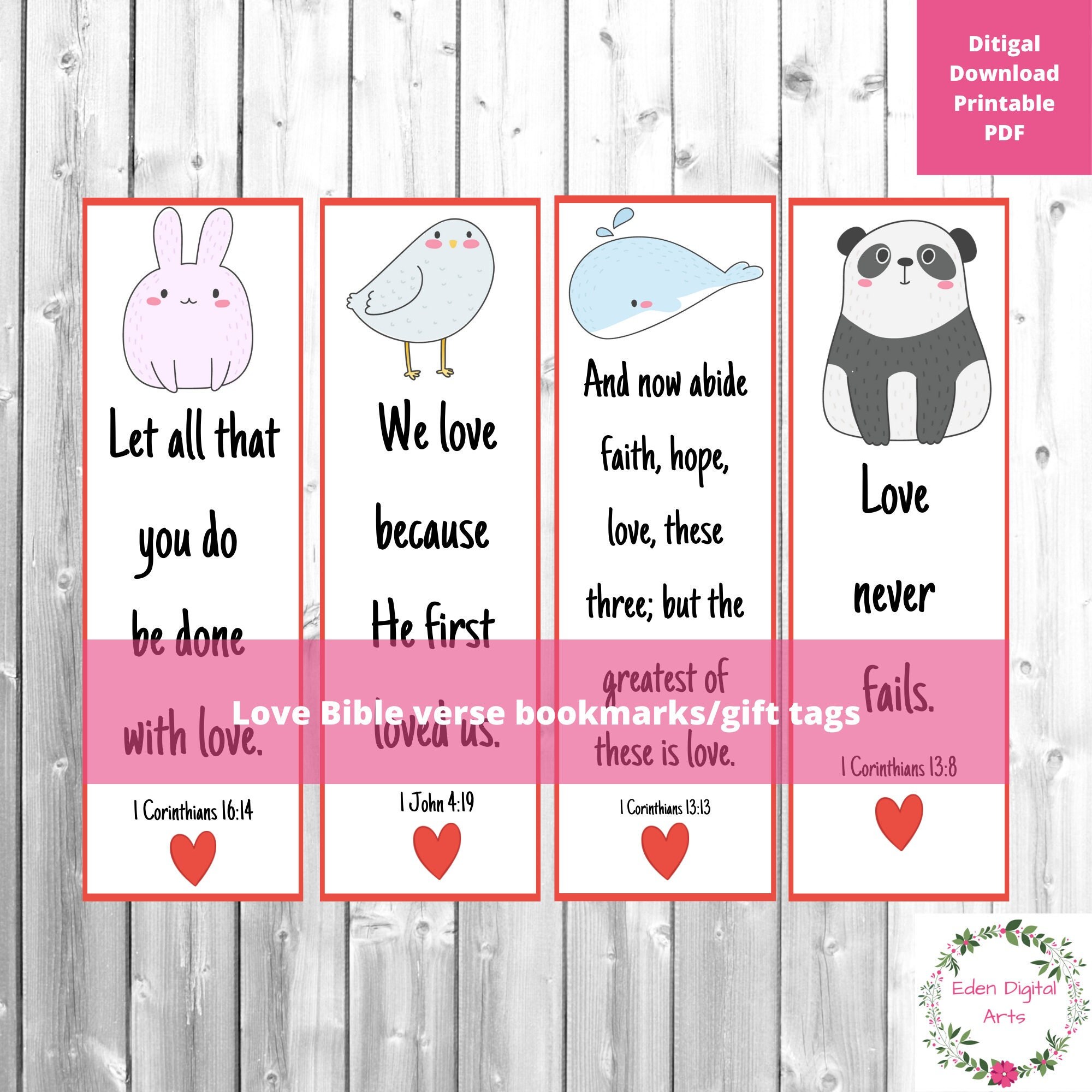 Love Bible Verse Bookmarks for Kids Cute Animals & Hearts - Etsy