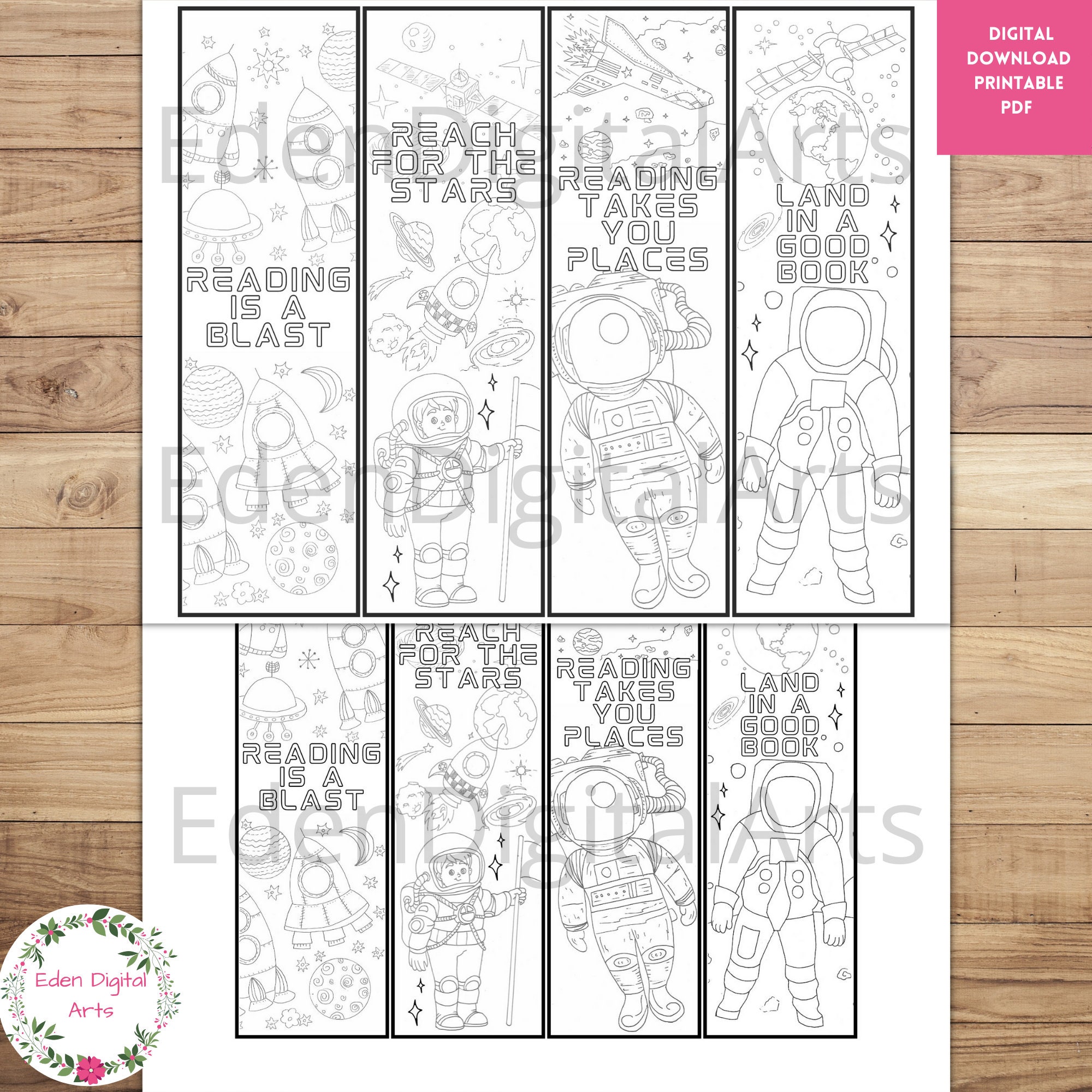 Space Theme Coloring Bookmarks Party Favors Astronauts Spaceships Craft ...