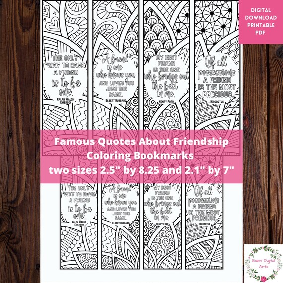 Famous Friendship Quotes Coloring Bookmarks DIY Friend Gift - Etsy