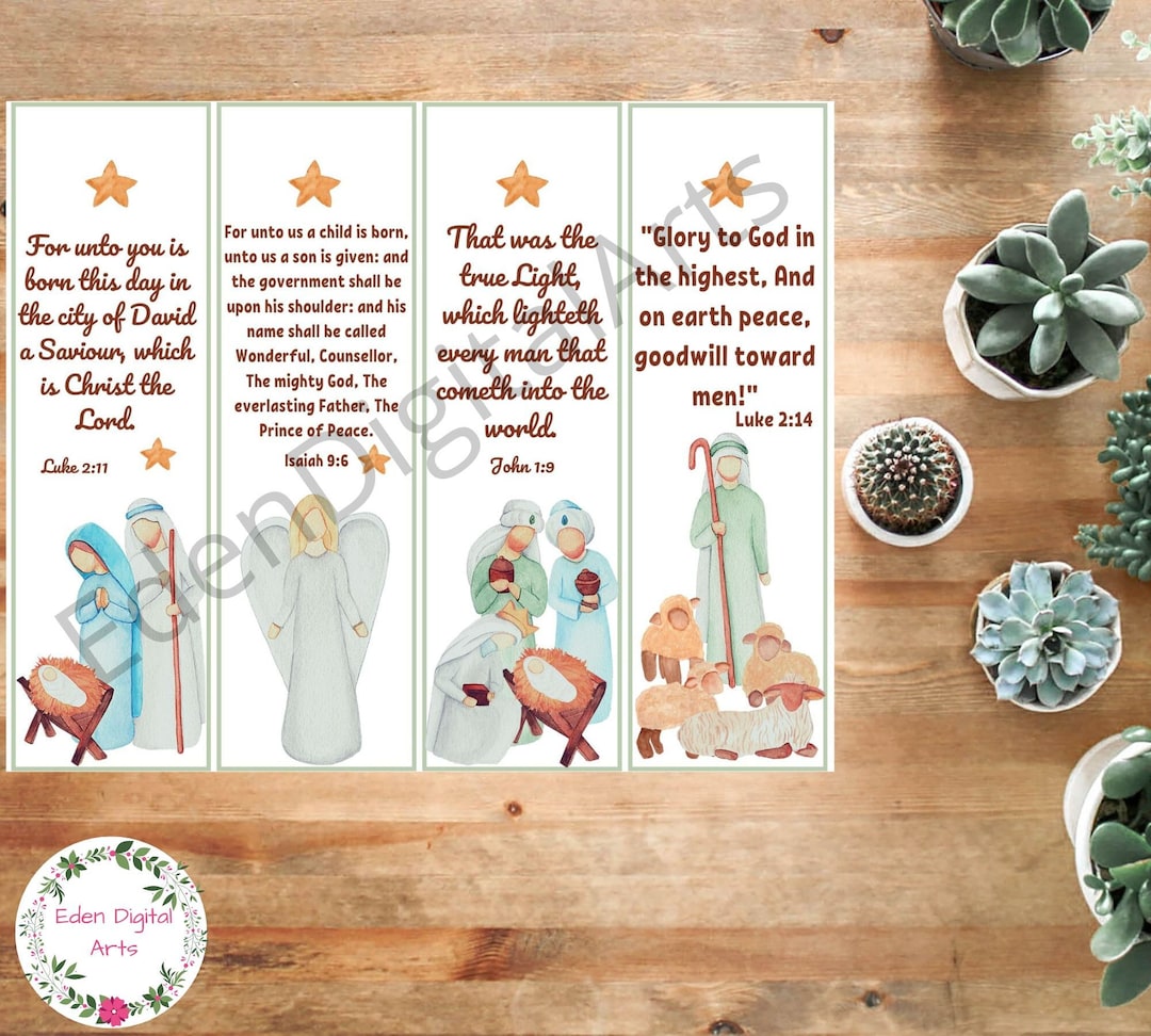 Christmas Nativity Scripture Bookmarks, Bible Verse DIY Gift Goodie Bag ...