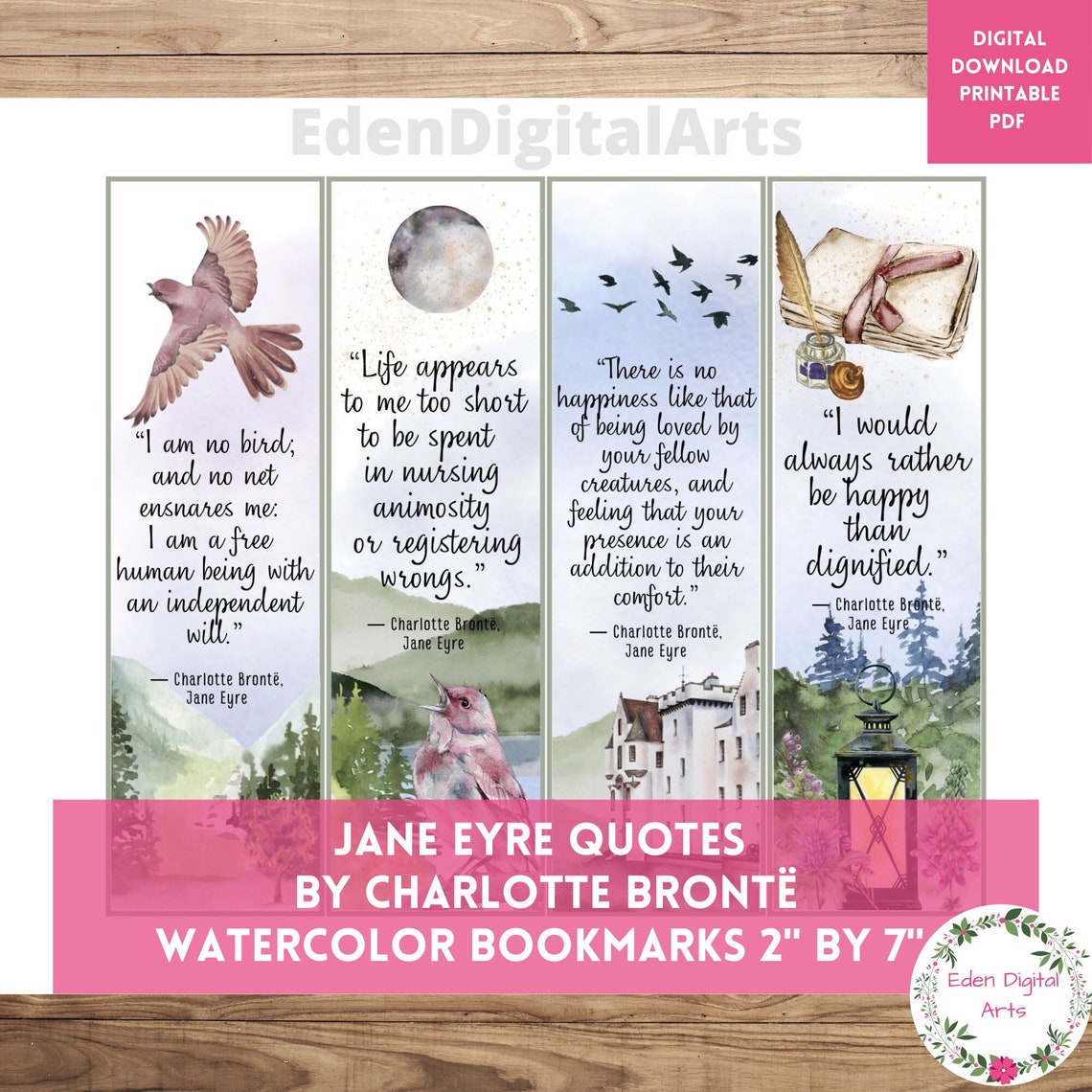 Jane Eyre Quotes Bookmarks Watercolor Charlotte Bronte Novel Fan ...