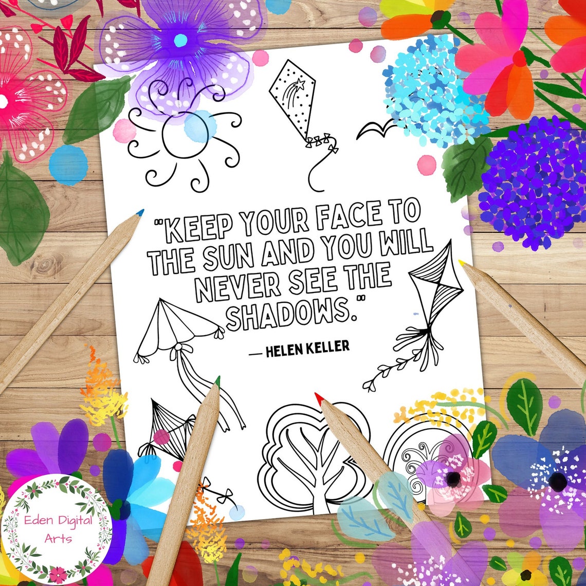 Helen Keller Quotes Coloring Pages Flying Kites & Birds With - Etsy