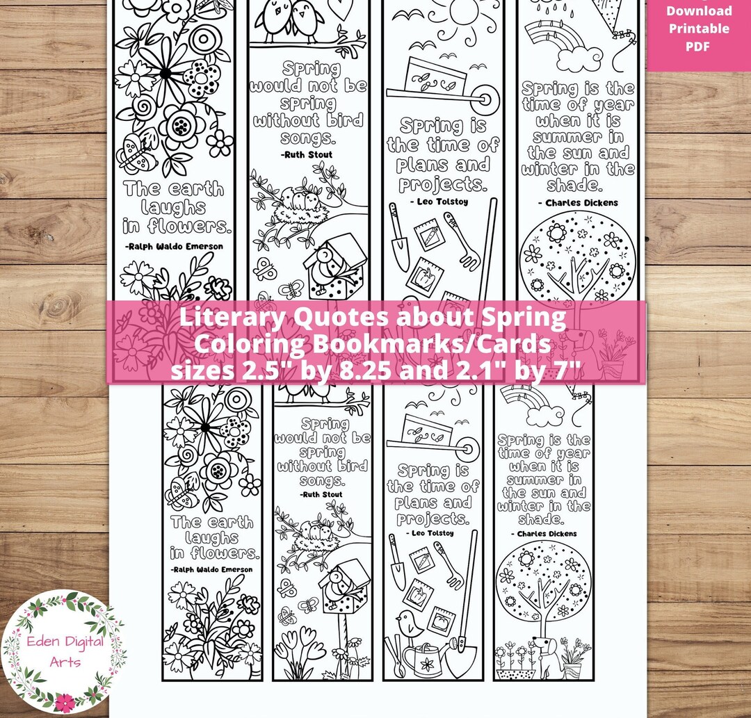 Literary Spring Quotes Coloring Bookmarks, Gardner DIY Cards, Whimsy ...