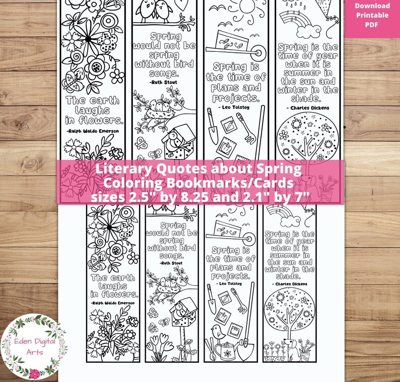 Literary Spring Quotes Coloring Bookmarks Classroom Activity DIY Cards ...