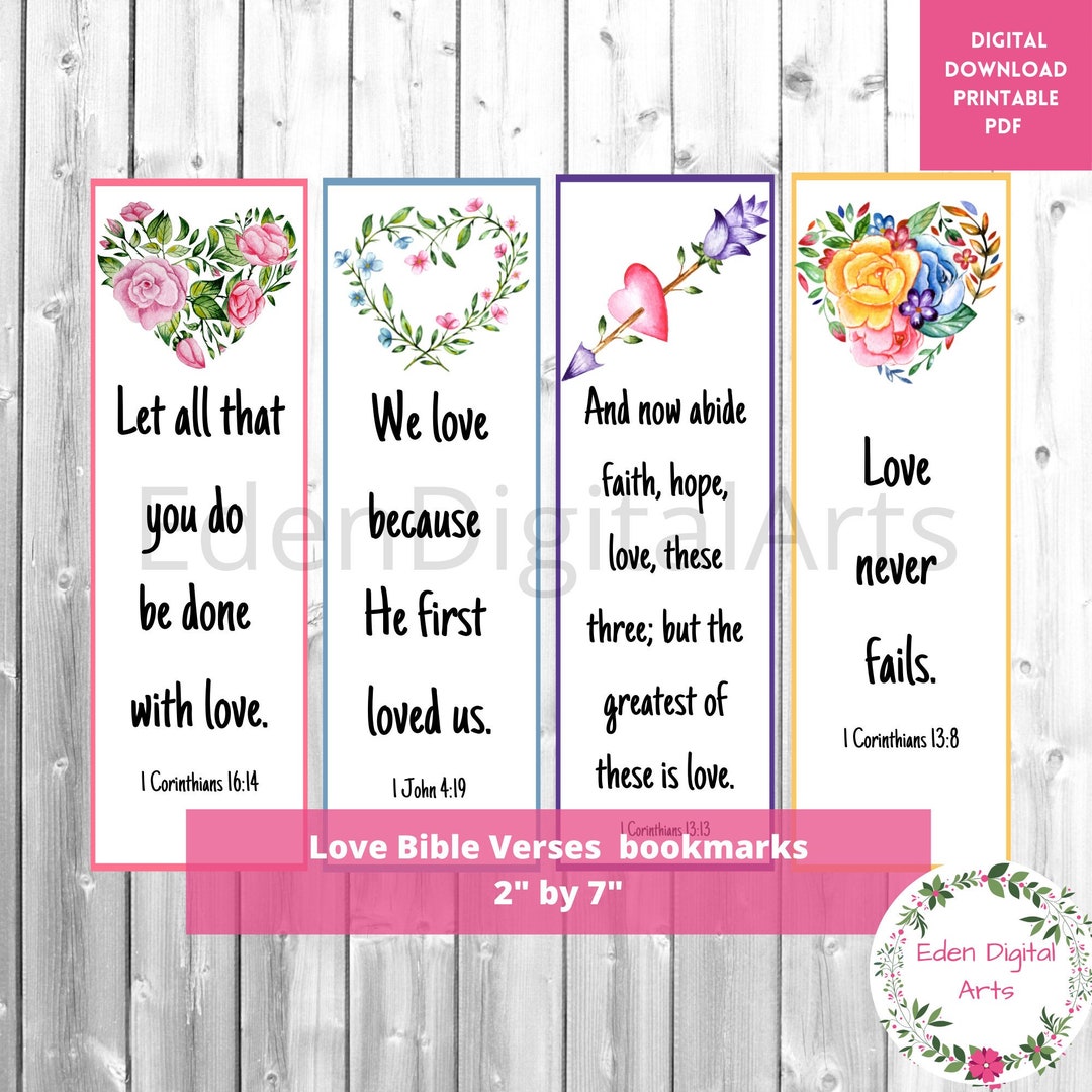 Love Bible Verses Printable Bible Bookmarks Floral Hearts Christian ...