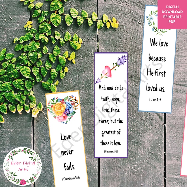 Love Bible Verses Printable Bible Bookmarks Floral Hearts - Etsy