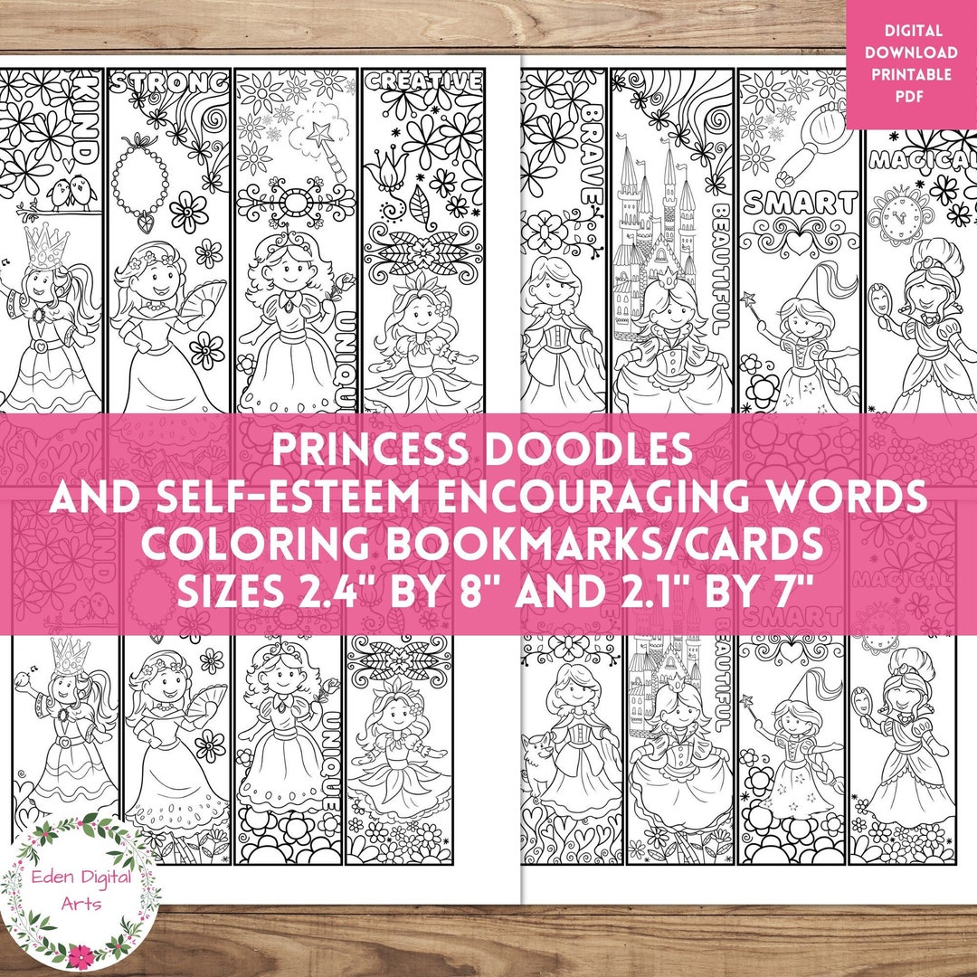 Princess Doodles Inspirational Coloring Bookmarks, Self Esteem Building ...