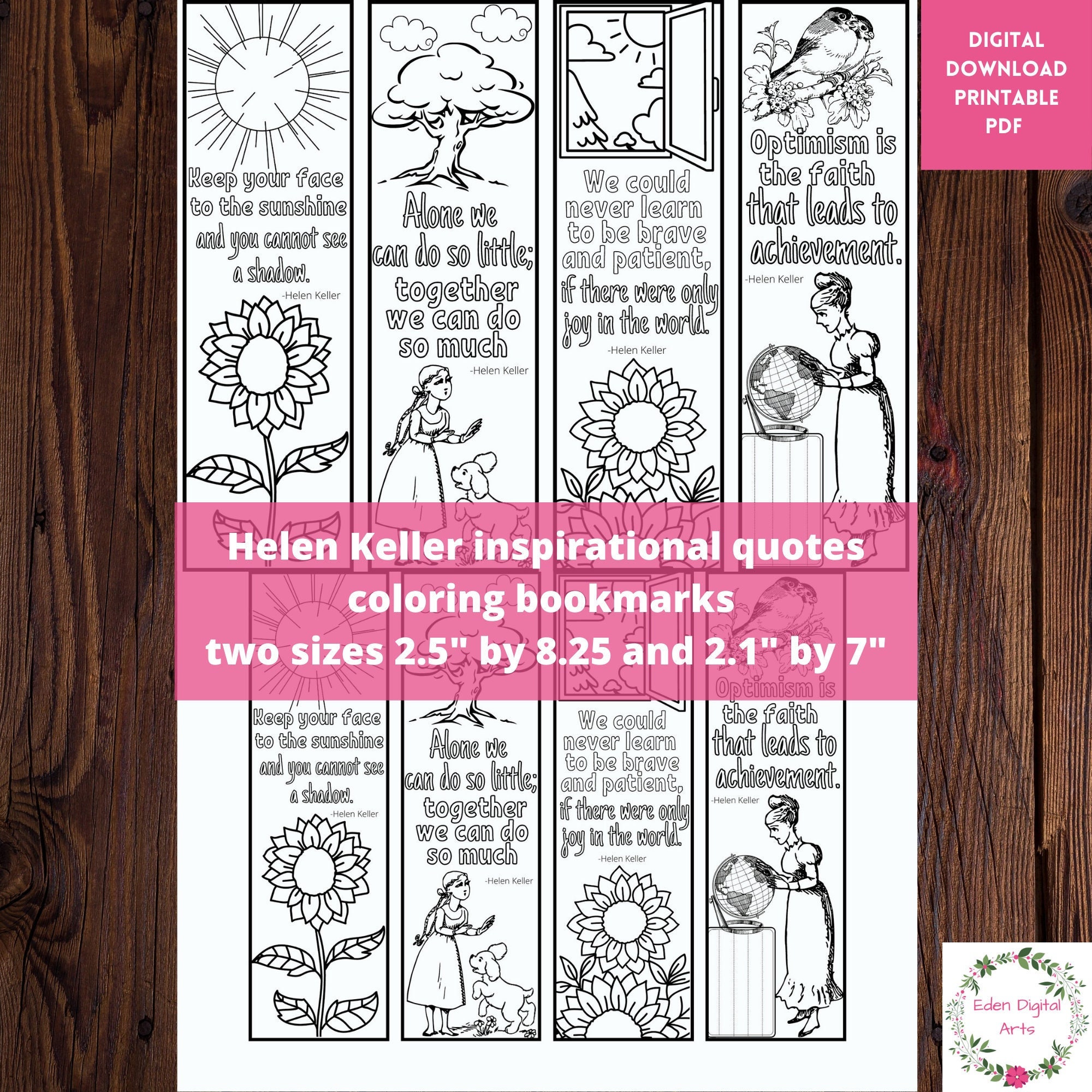 Helen Keller Inspirational Quotes Coloring Bookmarks - Etsy