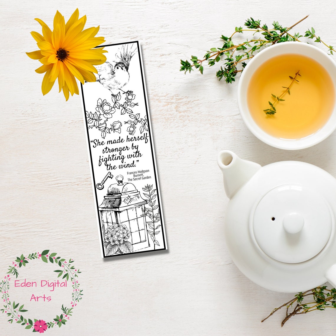 Secret Garden Quotes Coloring Bookmarks With Birds & Flowers - Etsy