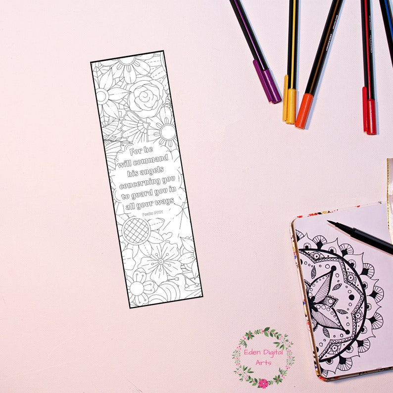Psalm 91 Coloring Bible Verse Bookmarks Printable Floral Scripture ...