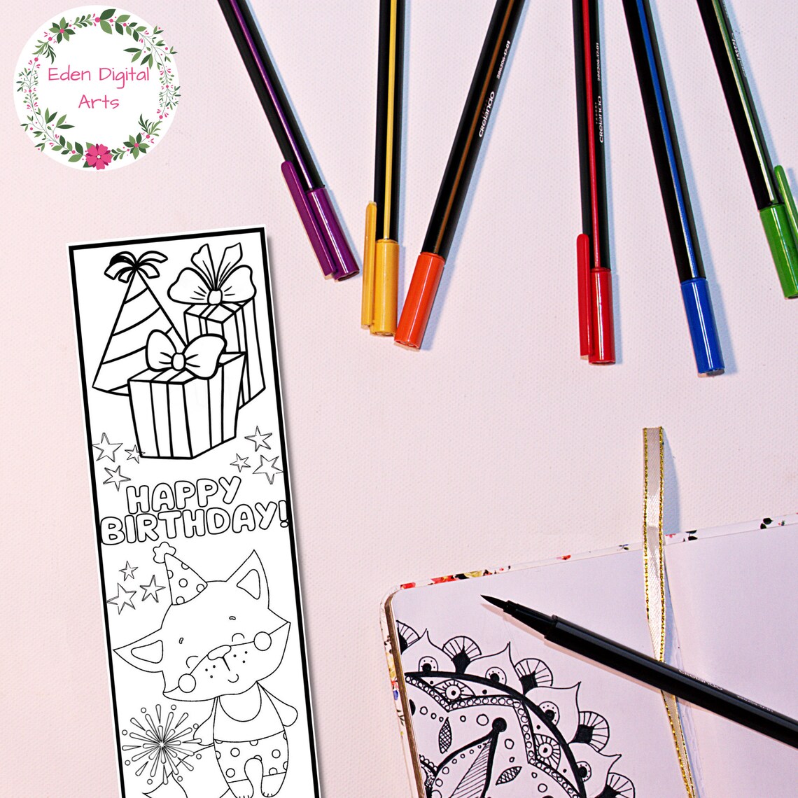 Happy Birthday Party Coloring Bookmarks for Kids Cute Animals - Etsy