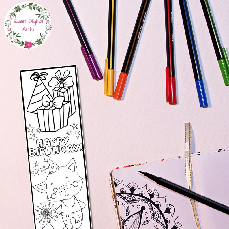 Happy Birthday Party Coloring Bookmarks for Kids Cute Animals - Etsy
