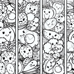 Cute Kawaii Fruit Coloring Bookmarks for Kids or Adults, Healthy Food ...