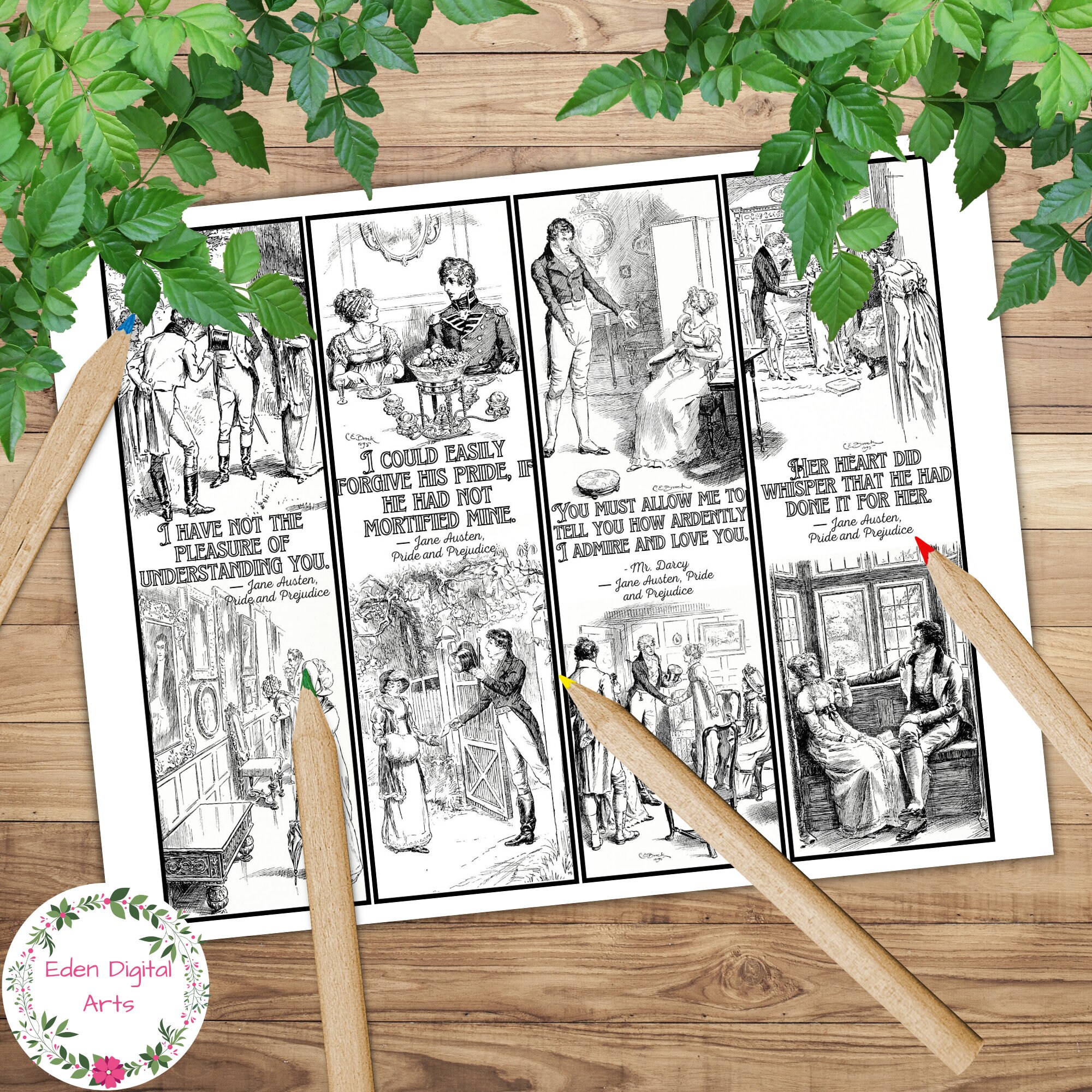 Pride and Prejudice Quotes by Jane Austen Coloring Bookmarks - Etsy