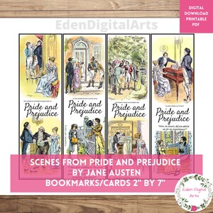 Pride and Prejudice Scenes Bookmarks, Jane Austen's Book Club Favor ...