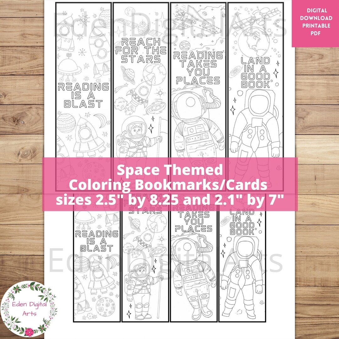 Space Theme Coloring Bookmarks for Kids, Astronauts Spaceships Reading ...