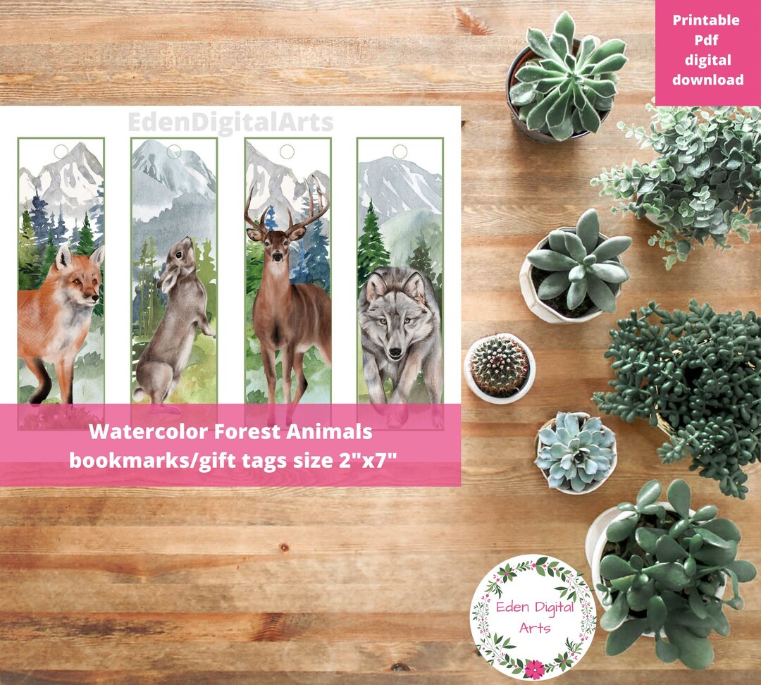 Woodland Animals Bookmarks Gift Tags, Watercolor Painted Aesthetic ...