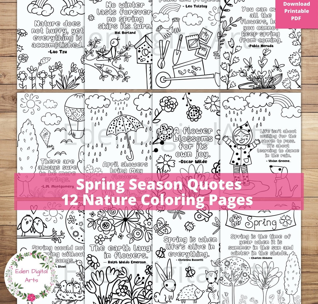Whimsical Spring Coloring Pages With Famous Author Quotes, Garden ...