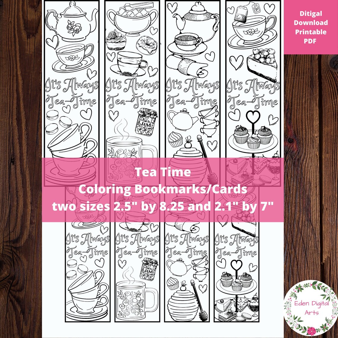 Tea Time Coloring Bookmarks Cards Alice's Adventures Tea | Etsy