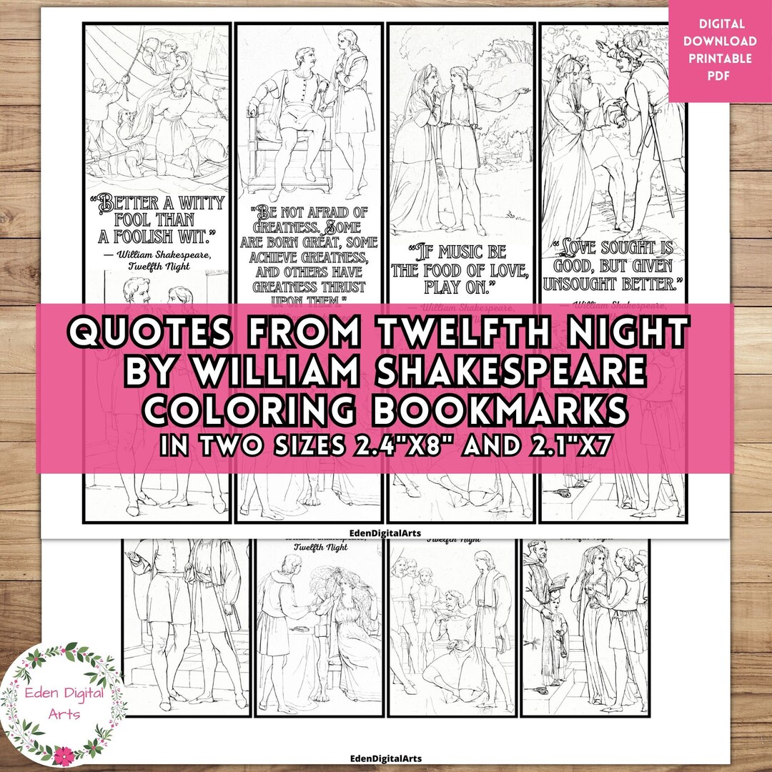 Twelfth Night Play Shakespeare Quotes Coloring Bookmarks, Keepsake ...