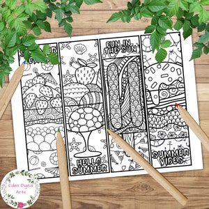Summer Vibes Doodles 8 Coloring Bookmarks, Camping Camp Traveling Craft ...