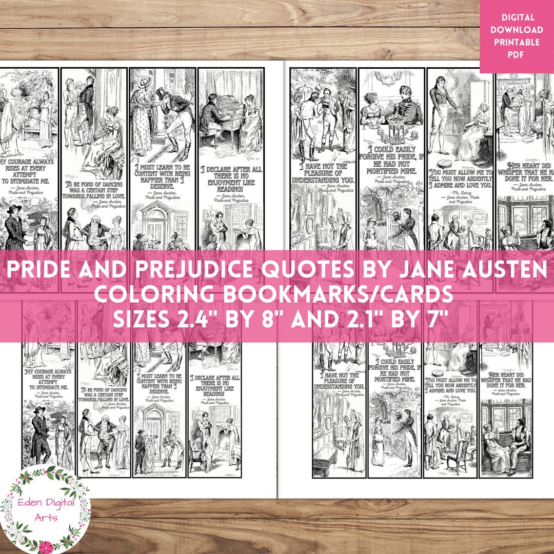 Pride and Prejudice Quotes by Jane Austen Coloring Bookmarks Literary ...