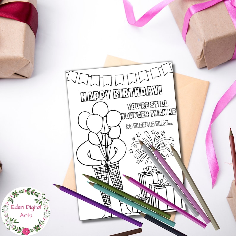 Funny Coloring Happy Birthday Card for Adults You're - Etsy