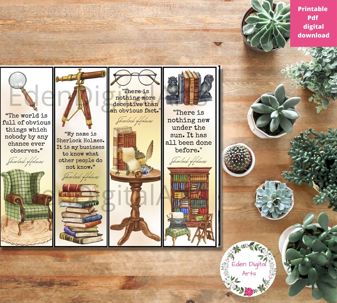 Sherlock Holmes Quotes Bookmarks, Watercolor Aesthetic Arthur Conan ...