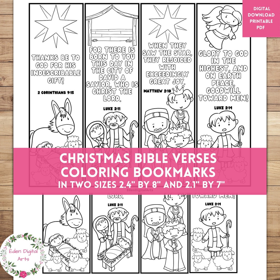 Christmas Bible Verse Nativity Coloring Bookmarks for Kids Scripture ...