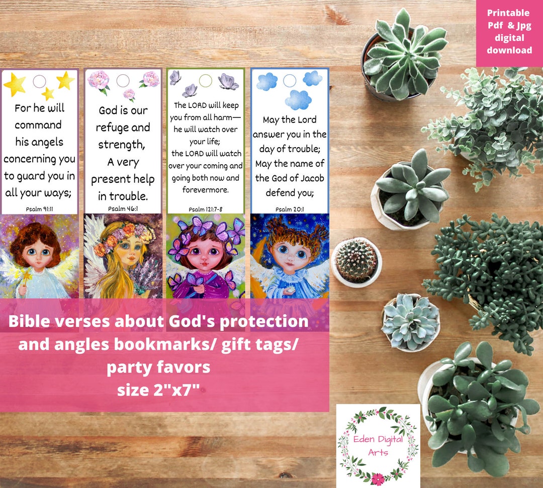 Psalms Bible Verse Bookmarks for Kids & Adults, Cute Angels With God's ...