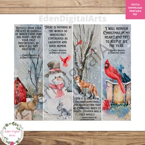 Christmas Carol Dickens Quotes Bookmarks, Watercolor Snowy Winter ...