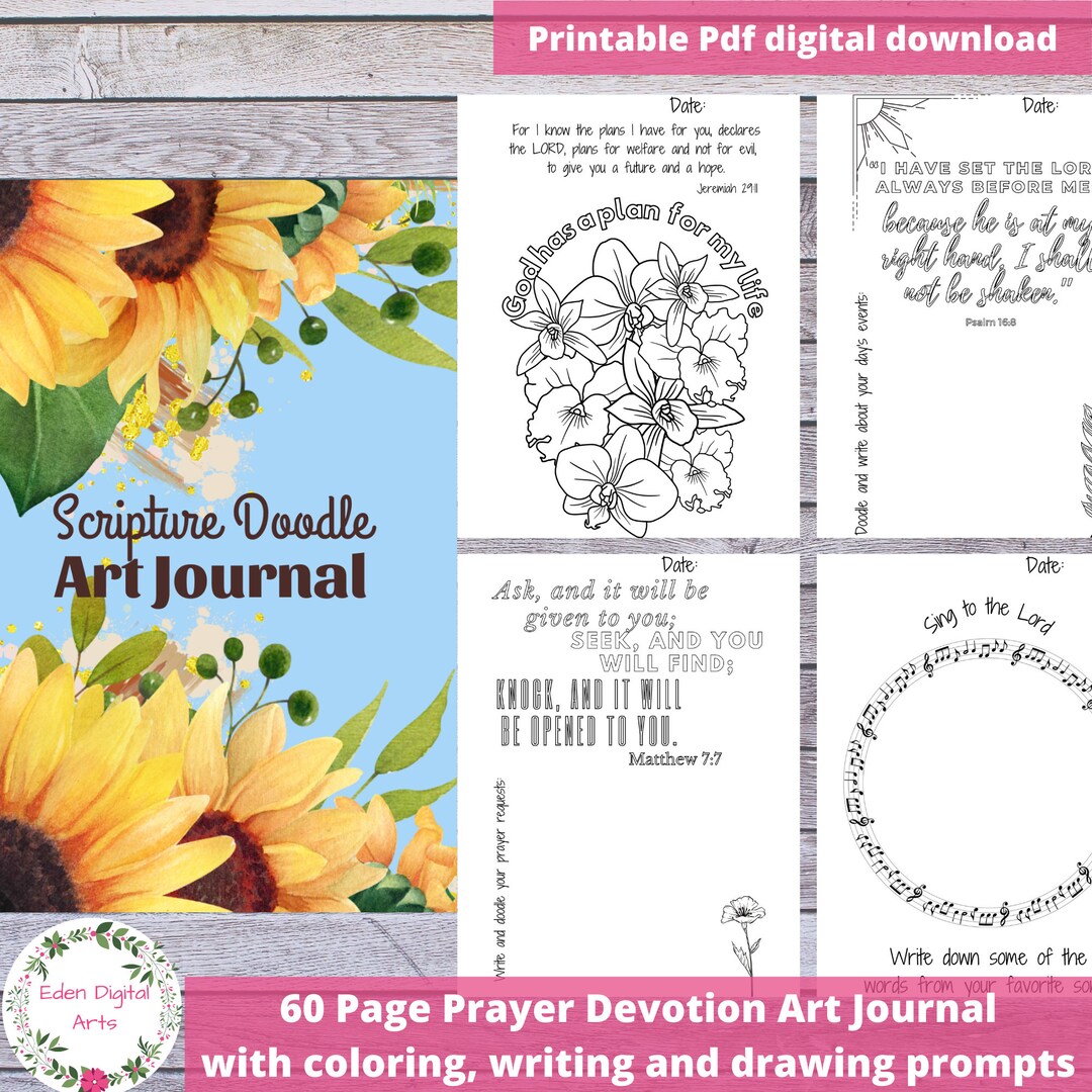 Scripture Doodle Art Journal for Kids and Adults, Faith Devotional ...