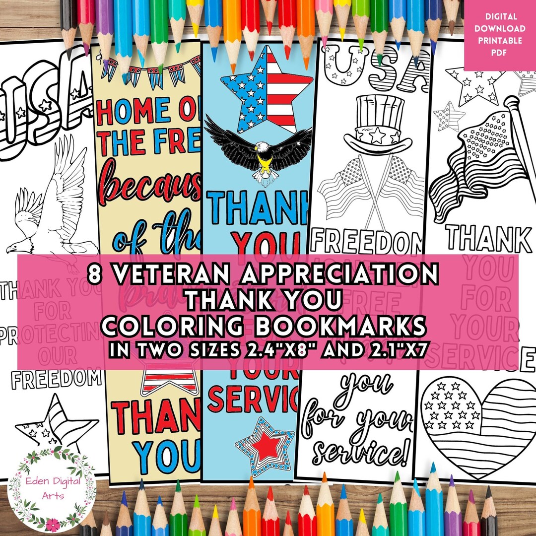 Veteran's Appreciation Day Thank You Coloring Bookmarks Patriotic DIY ...