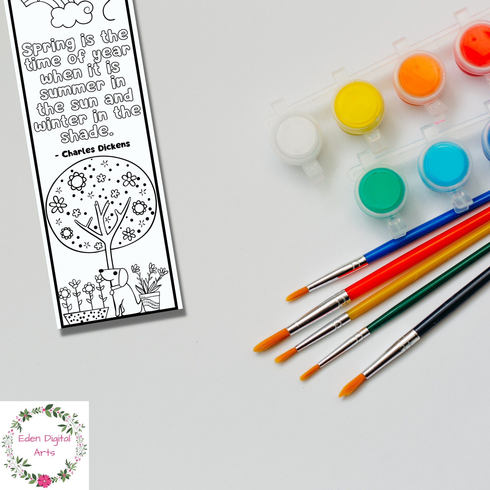 Literary Spring Quotes Coloring Bookmarks Gardner DIY Cards - Etsy