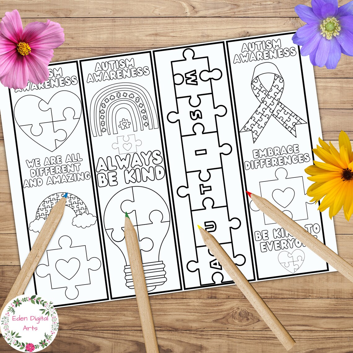 Autism Awareness Coloring Bookmarks for Kids Acceptance & | Etsy