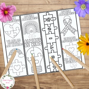 Autism Awareness Coloring Bookmarks for Kids, Acceptance ...
