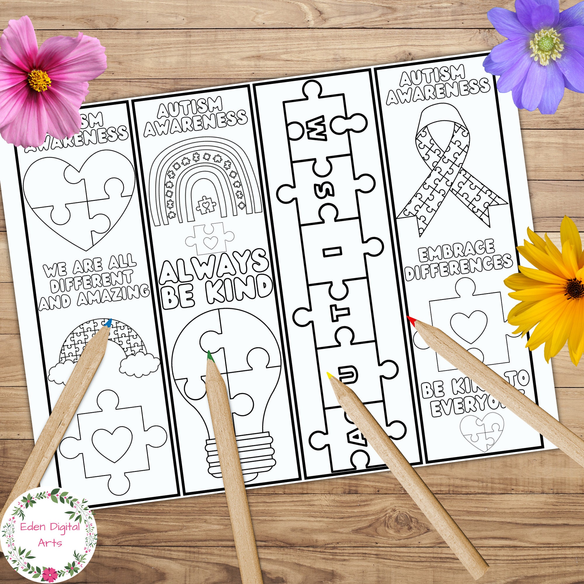 Autism Awareness Coloring Bookmarks for Kids Acceptance & Understanding ...
